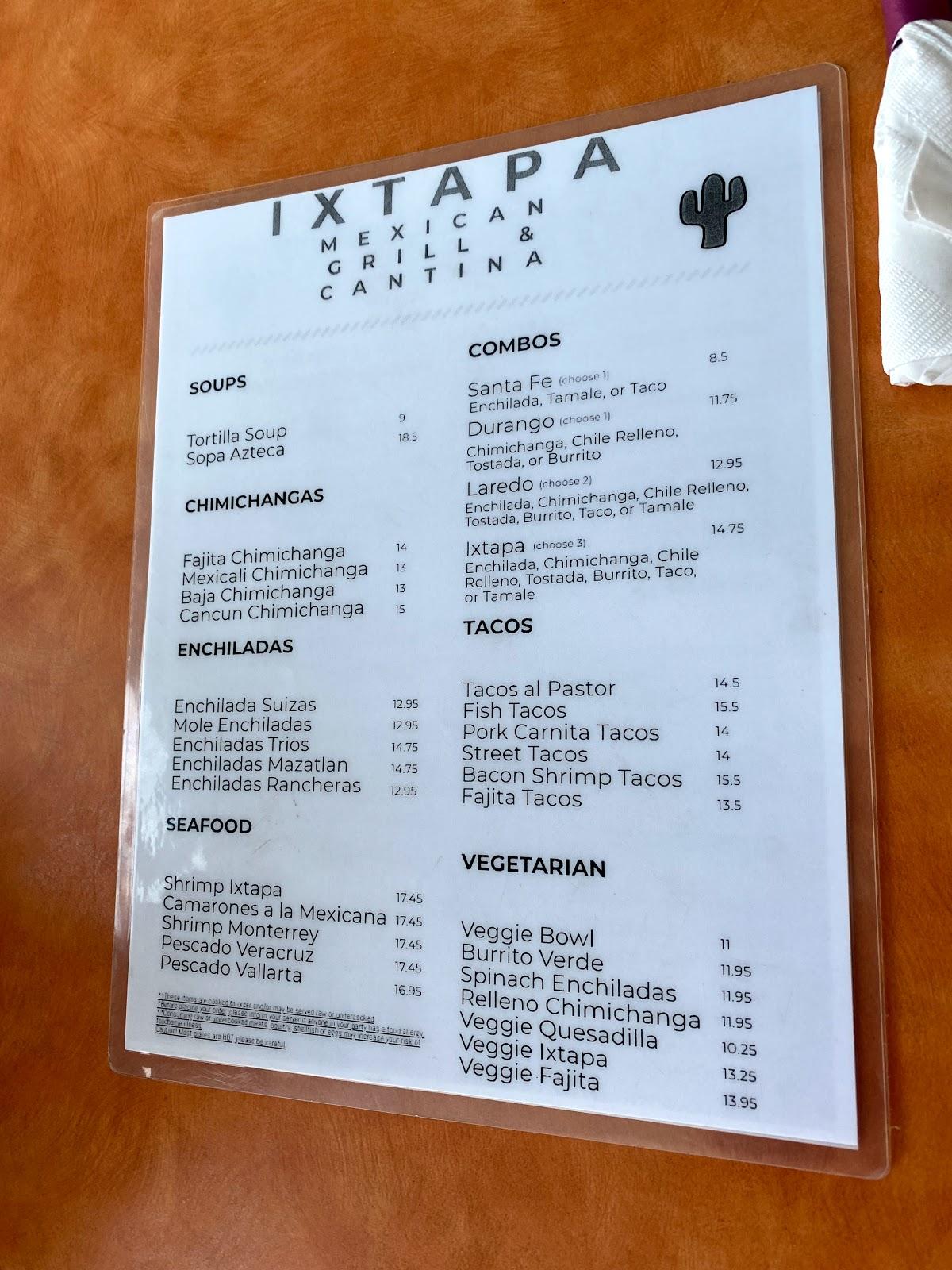 Menu at Ixtapa Mexican Grill & Cantina restaurant, Lexington, 177 ...