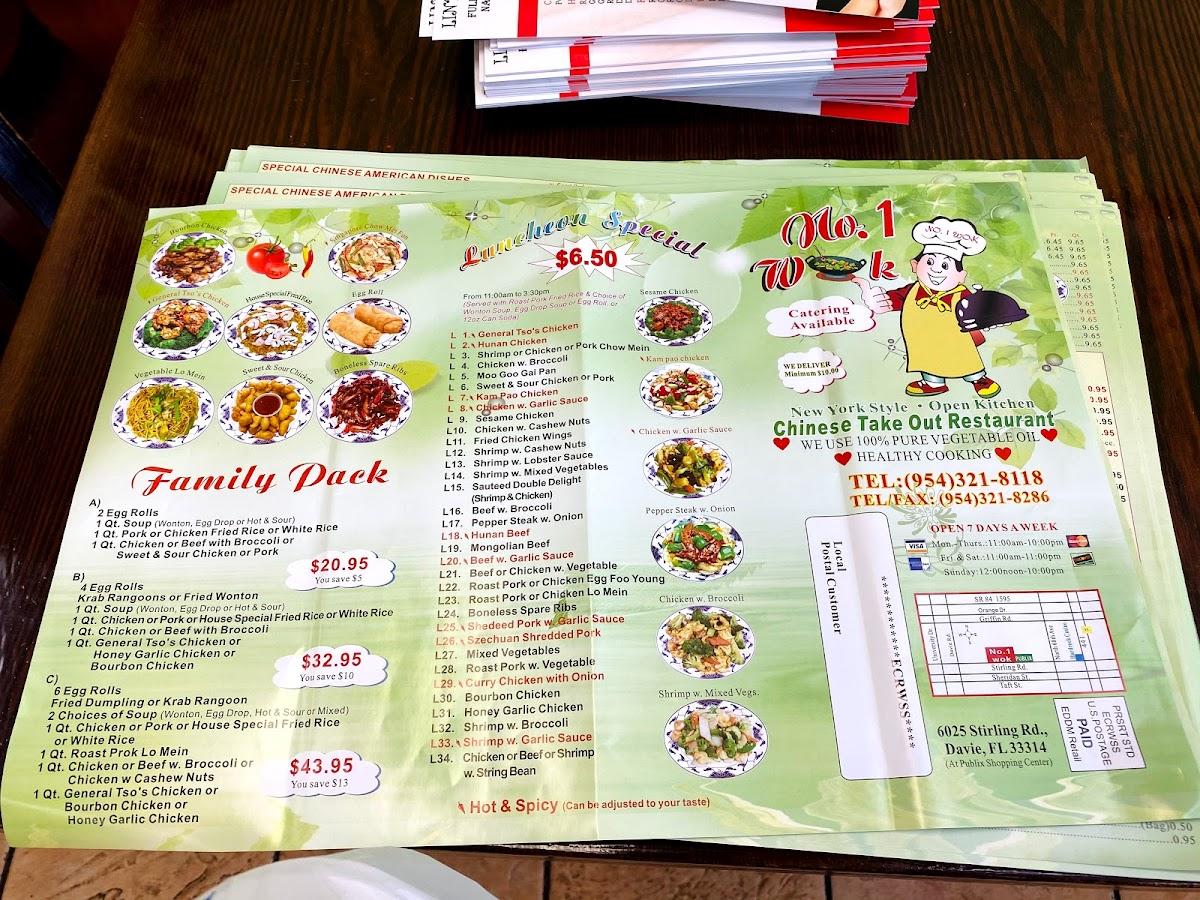 Menu at Number One Wok restaurant, Davie