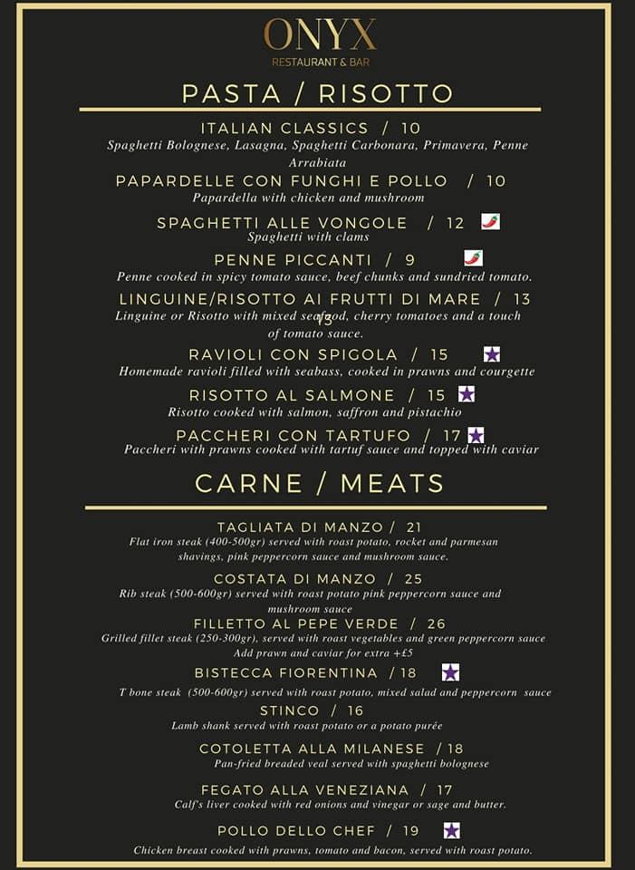 Menu at ONYX Restaurant & Bar, Hornchurch