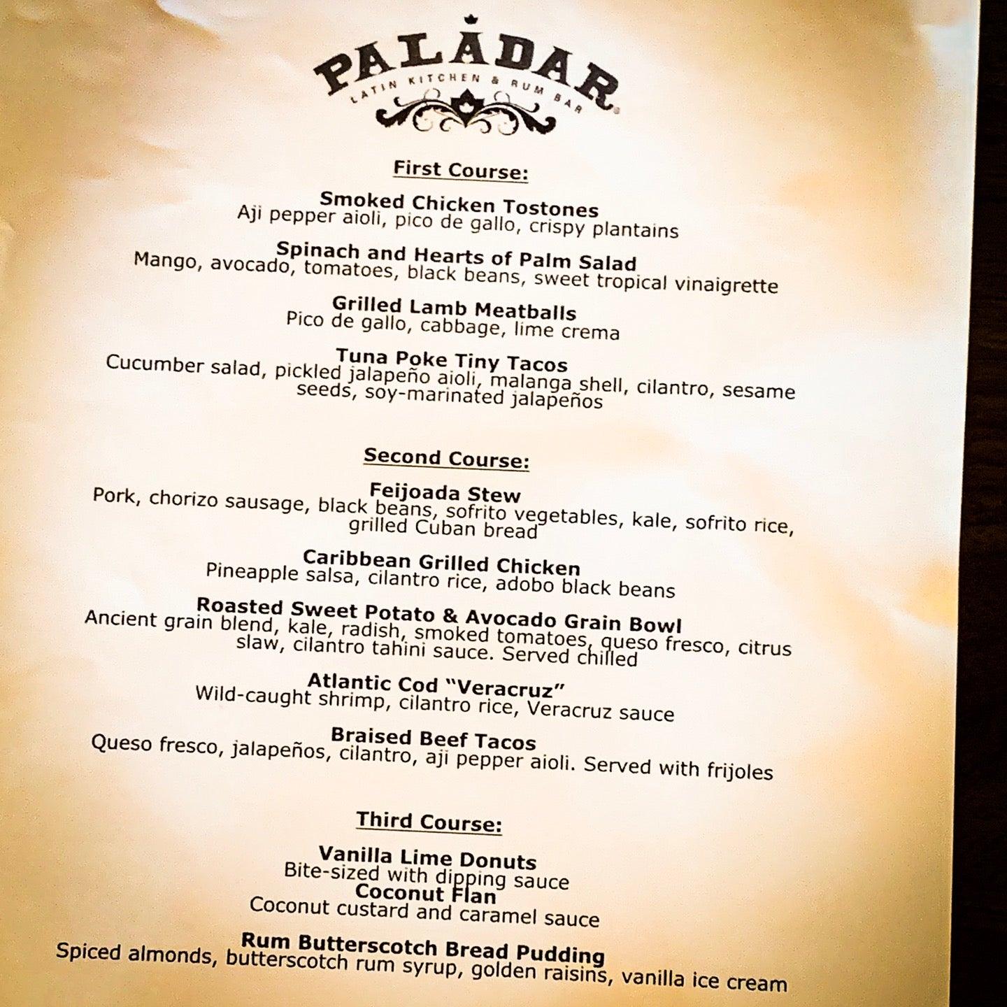 Menu at Paladar Latin Kitchen Cleveland restaurant, Woodmere