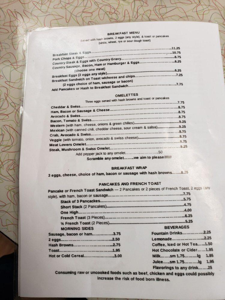 Menu at Parowan Cafe, Parowan