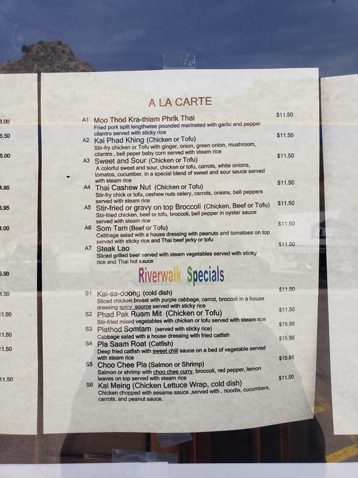 Menu at Riverwalk Thai Food restaurant, Lava Hot Springs