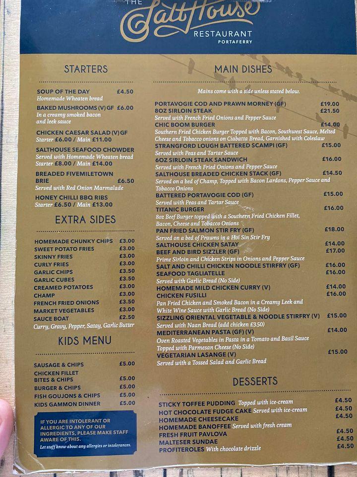 Menu at Salthouse Restaurant, Portaferry
