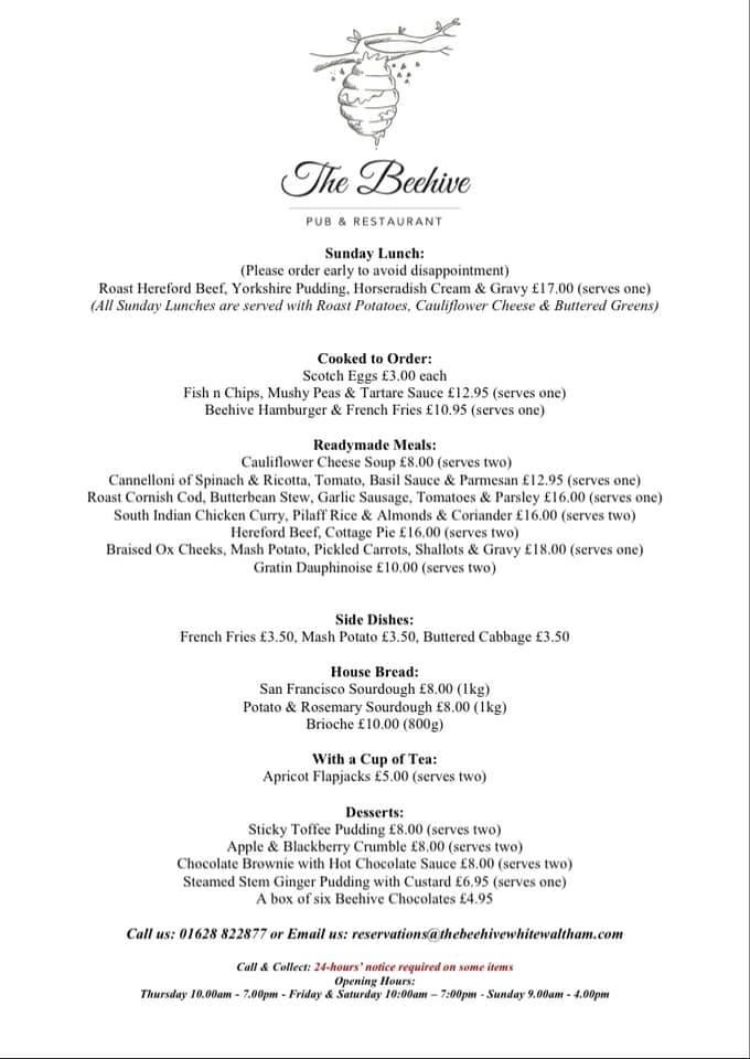 Menu at The Beehive Restaurant & Pub, Maidenhead
