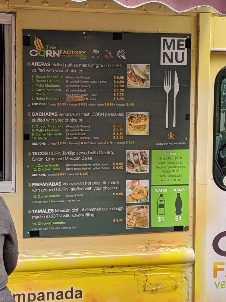 Menu at The Corn Factory, Washington