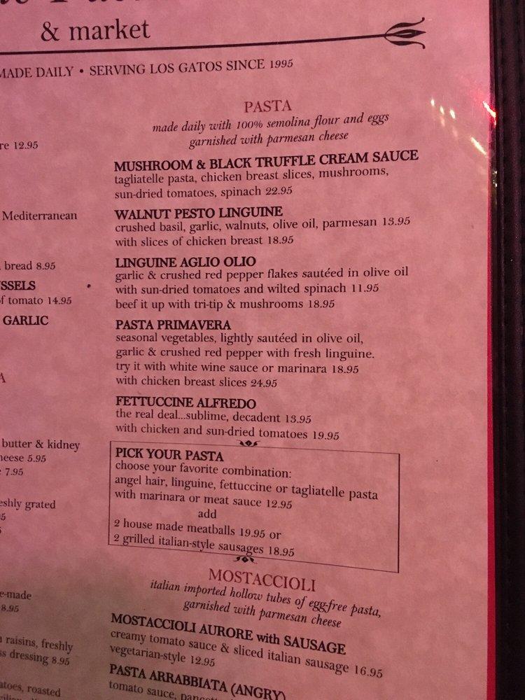 Menu at The Pastaria & Market pub & bar, Los Gatos