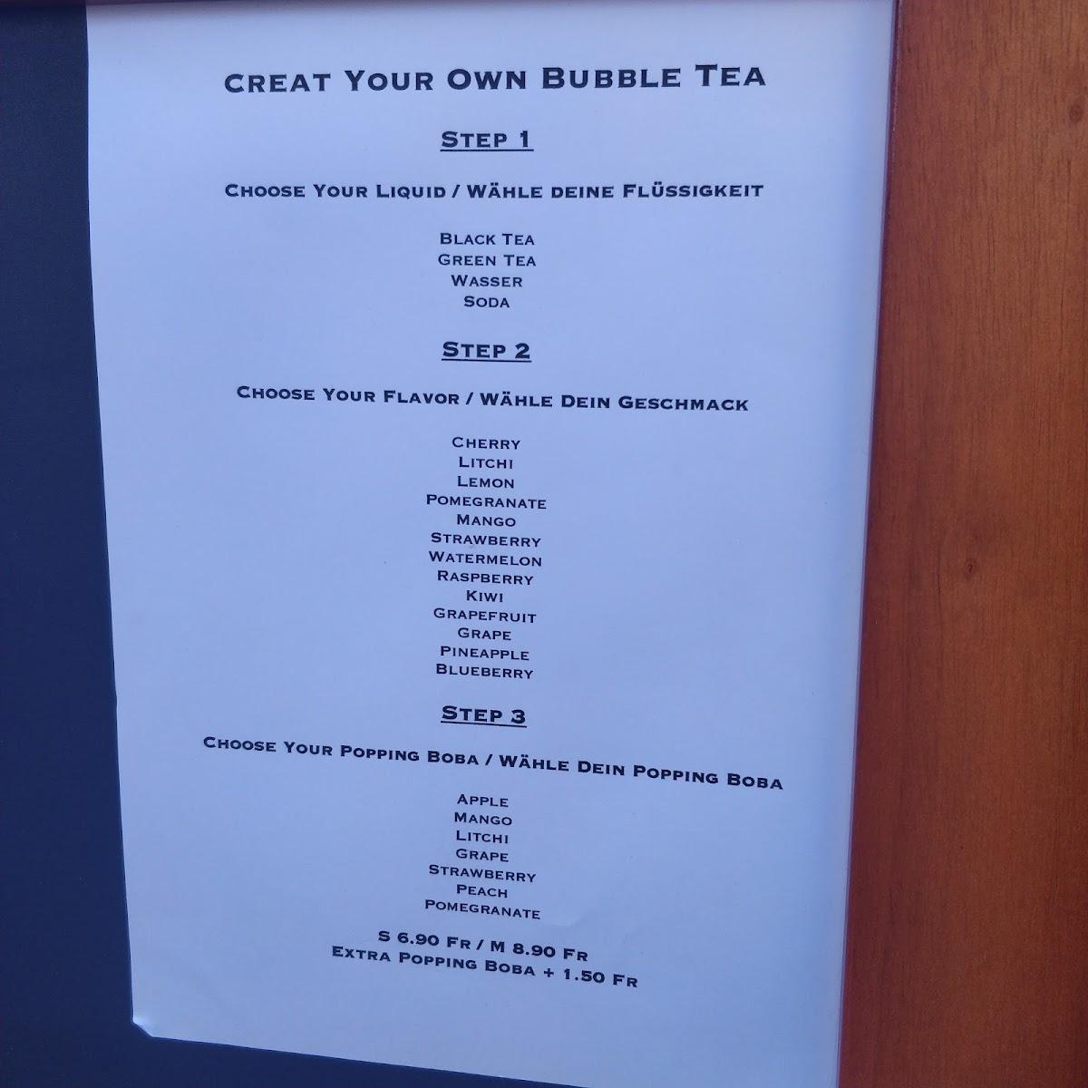 Menu at Züri CiTea, Zürich