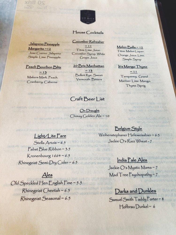 Menu at 20 Brix pub & bar, Milford, 101 Main St