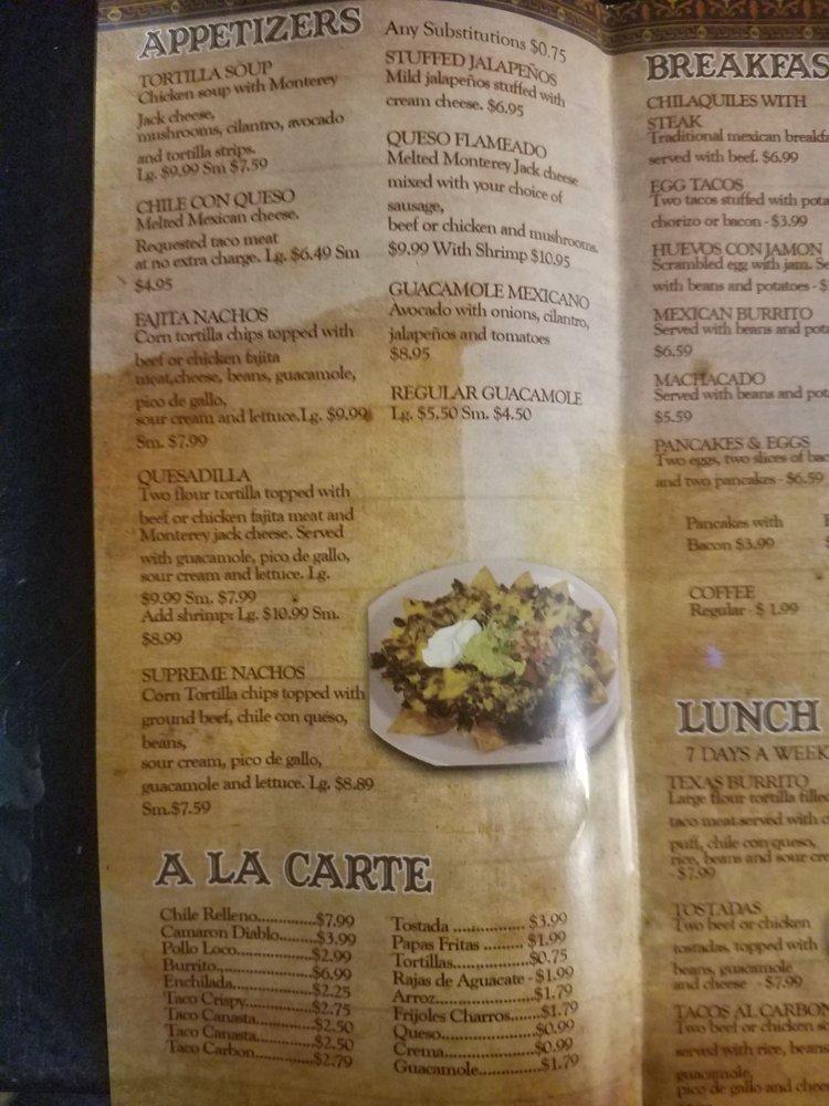 Menu at Anita Mexican Restaurant, Conroe