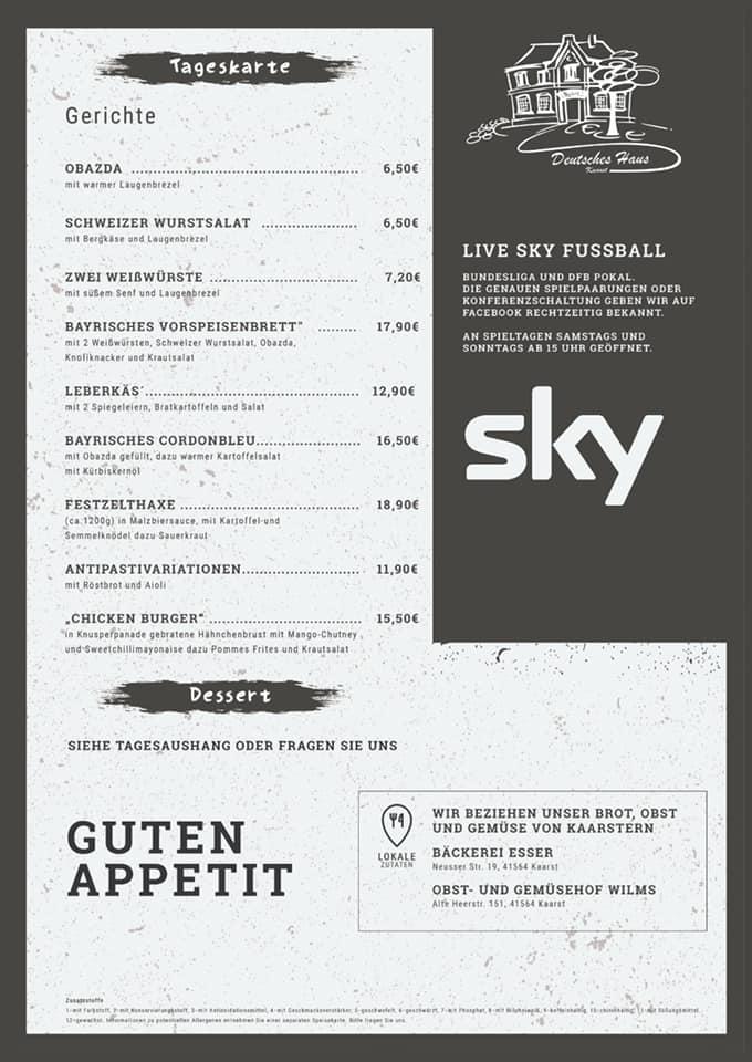 Menu at Deutsches Haus pub & bar, Kaarst