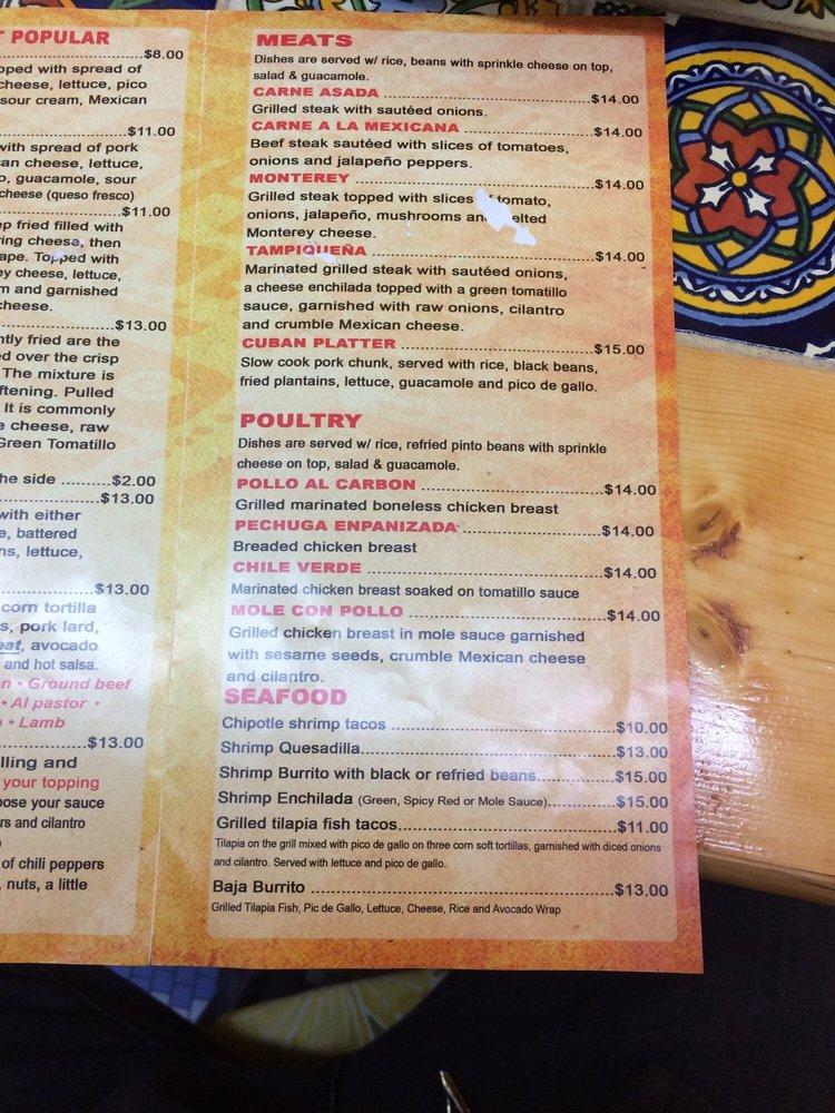 Carta del restaurante El Azteca Mexican, Poughkeepsie