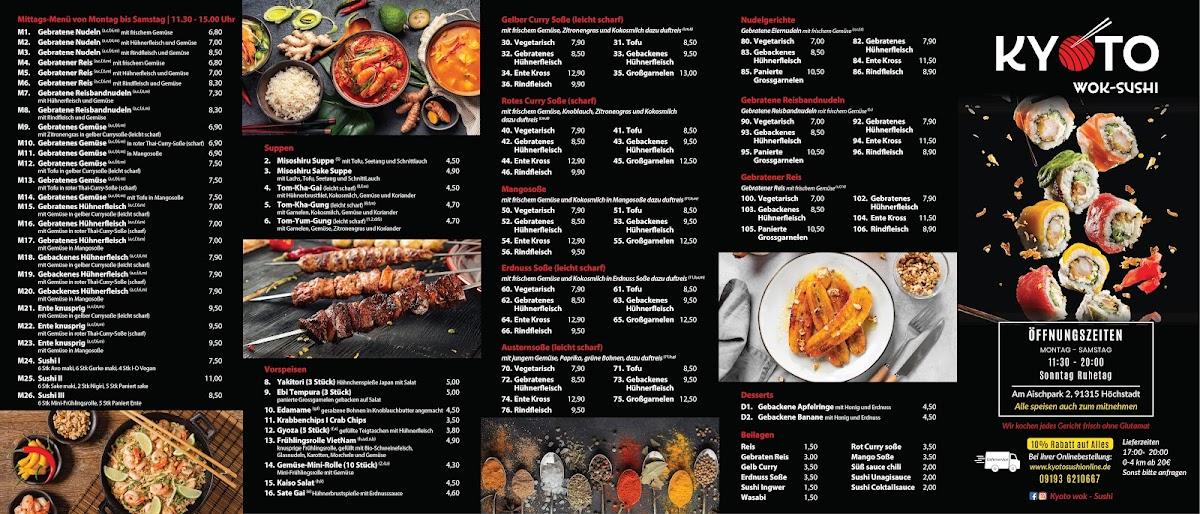 Menu at Kyoto Wok Sushi restaurant, Höchstadt