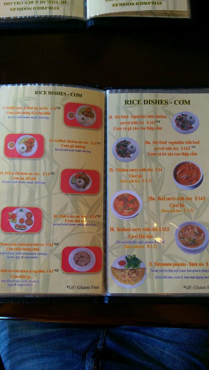 Menu at Saigon Taste restaurant, Wellington