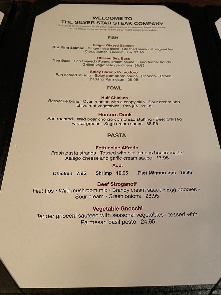 Menu at Silver Star Steak Company steakhouse, Helena