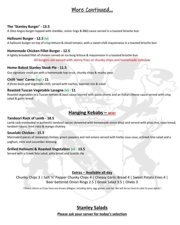 Menu at The Stanley Arms pub & bar, St Helens