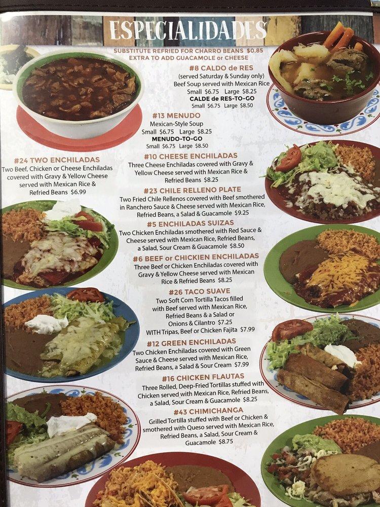 Menu at Arandas Taqueria restaurant, Slaton