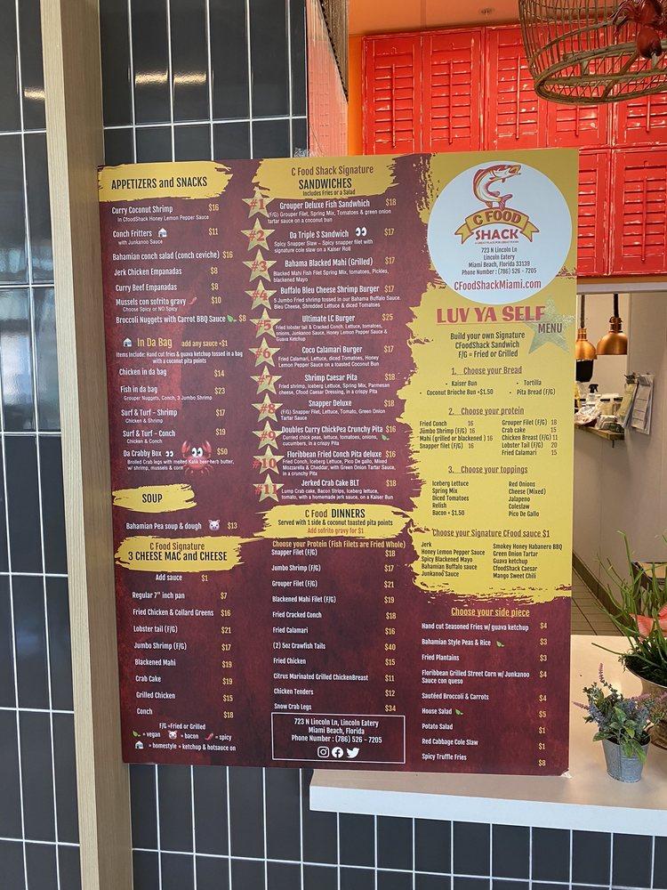 Menu at C food shack restaurant, Miami Beach
