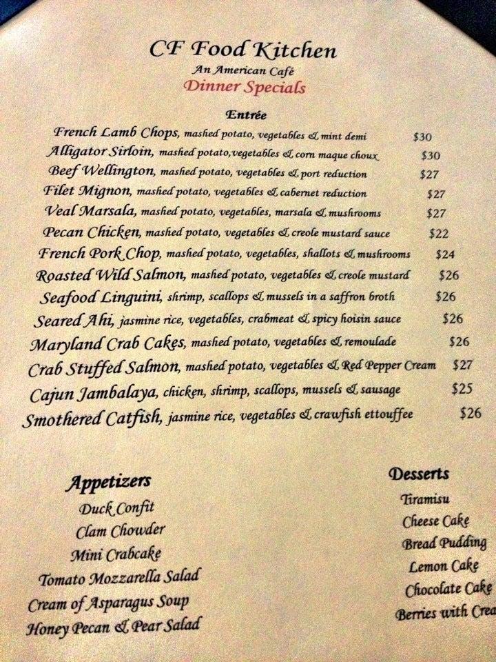 Menu at CF Food Kitchen restaurant, Los Angeles
