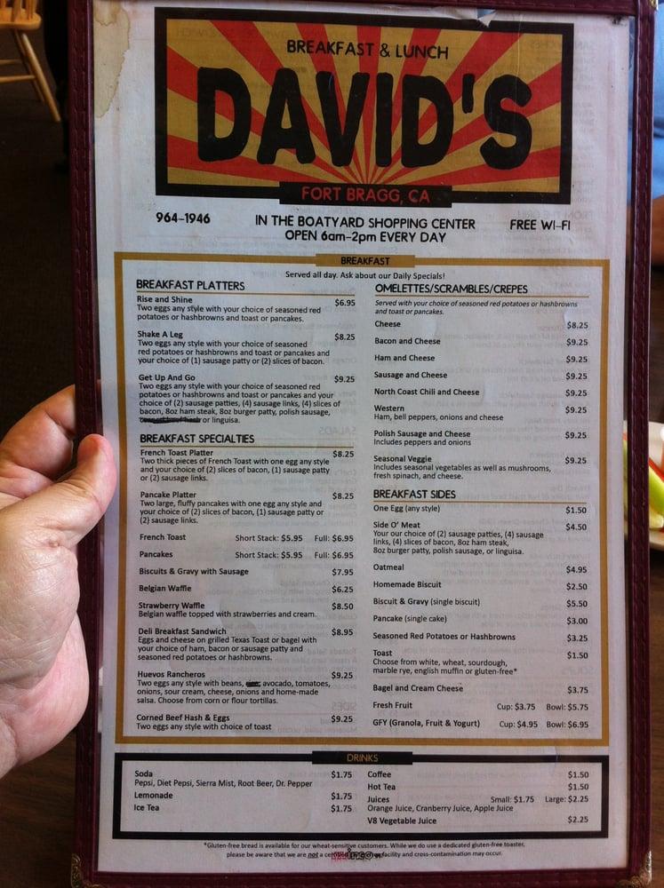 Menu at David's restaurant, Fort Bragg