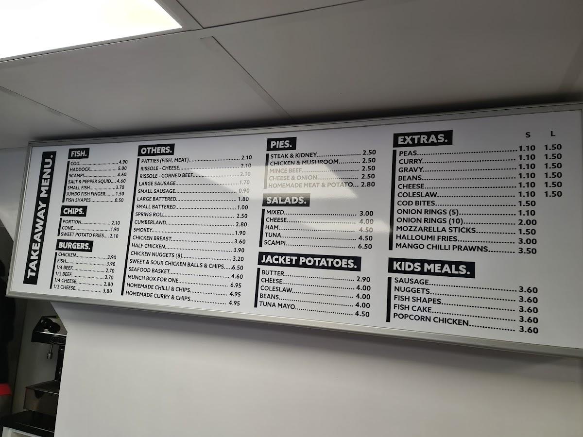 Menu at Fraser's fast food, Whitehaven