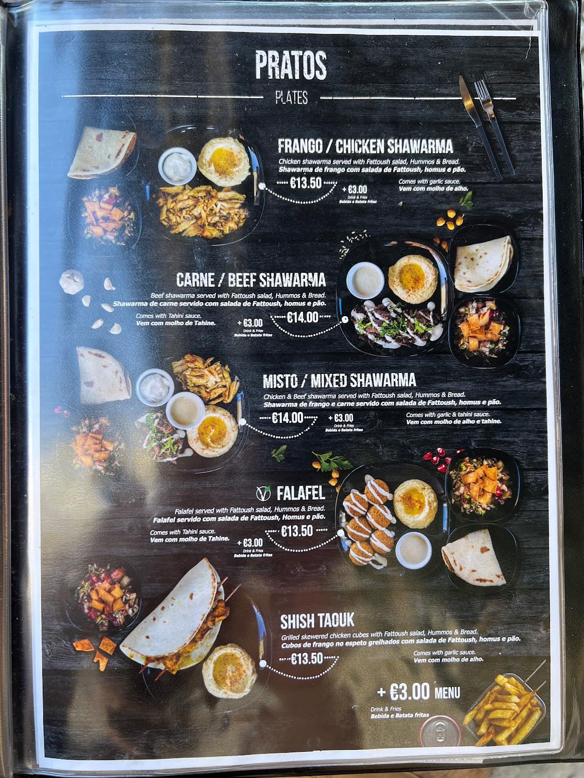 Menu at Lebanese Corner restaurant, Lisbon