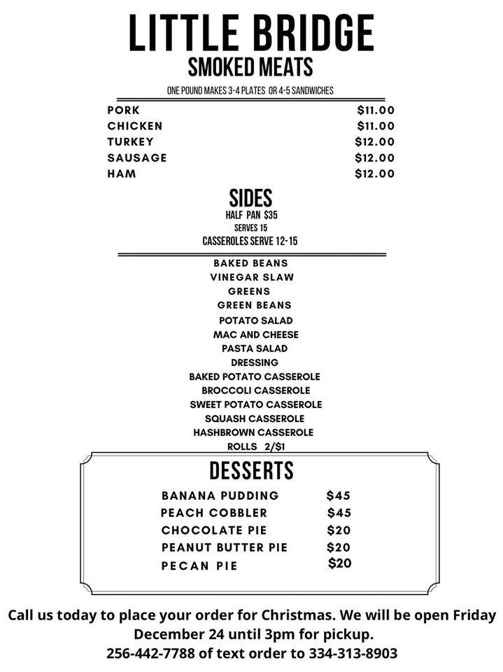 Menu at Little Bridge Marina LLC BBQ, Rainbow City