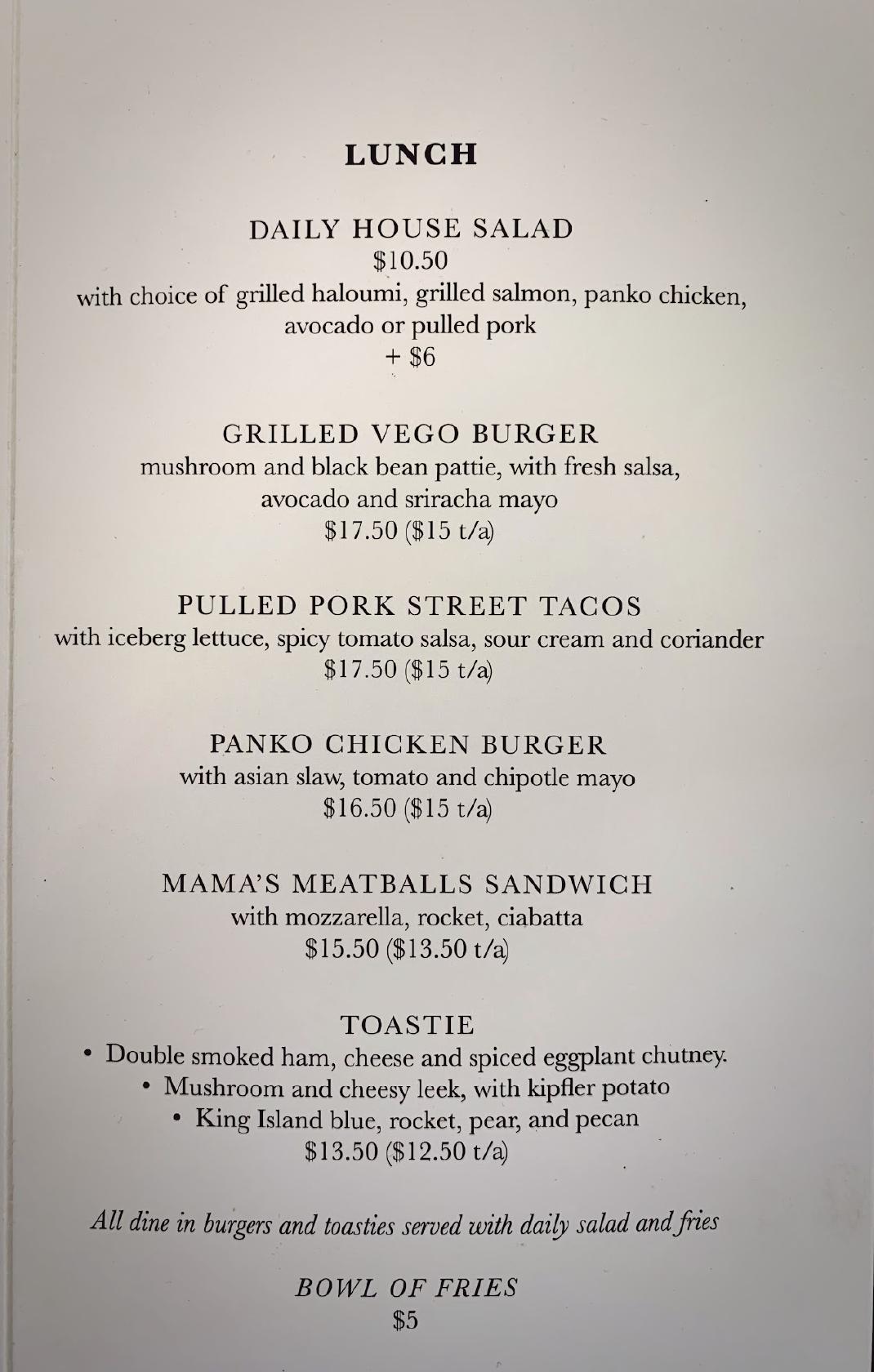 Menu at MeMi Coffee + Food cafe, Sandy Bay