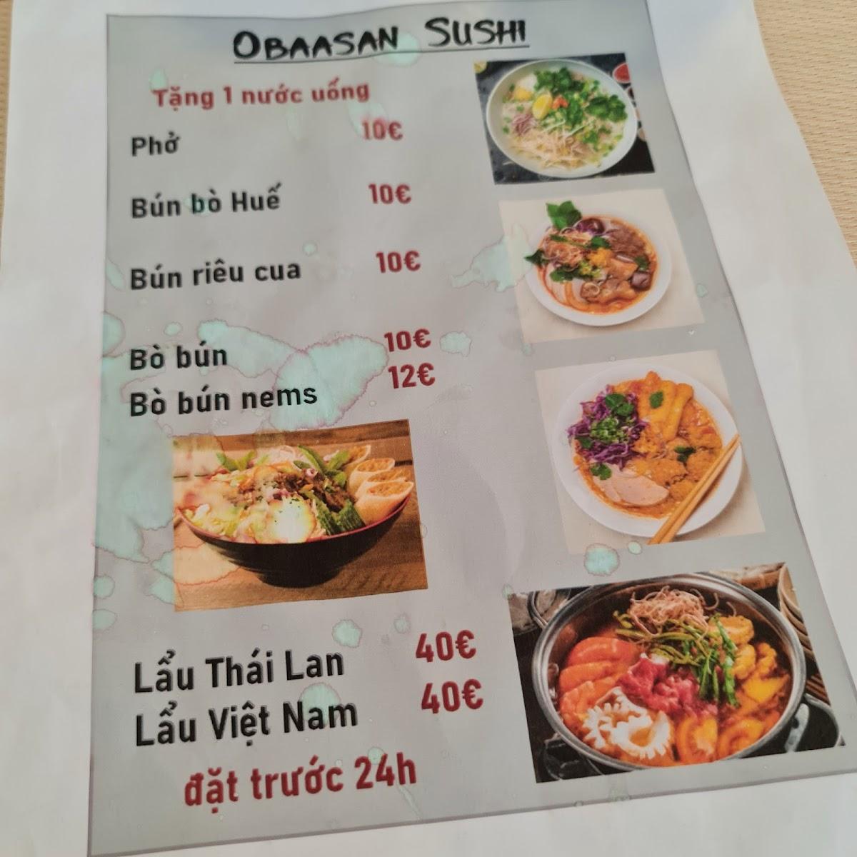 Menu at Obaasan Sushi restaurant, Marseille
