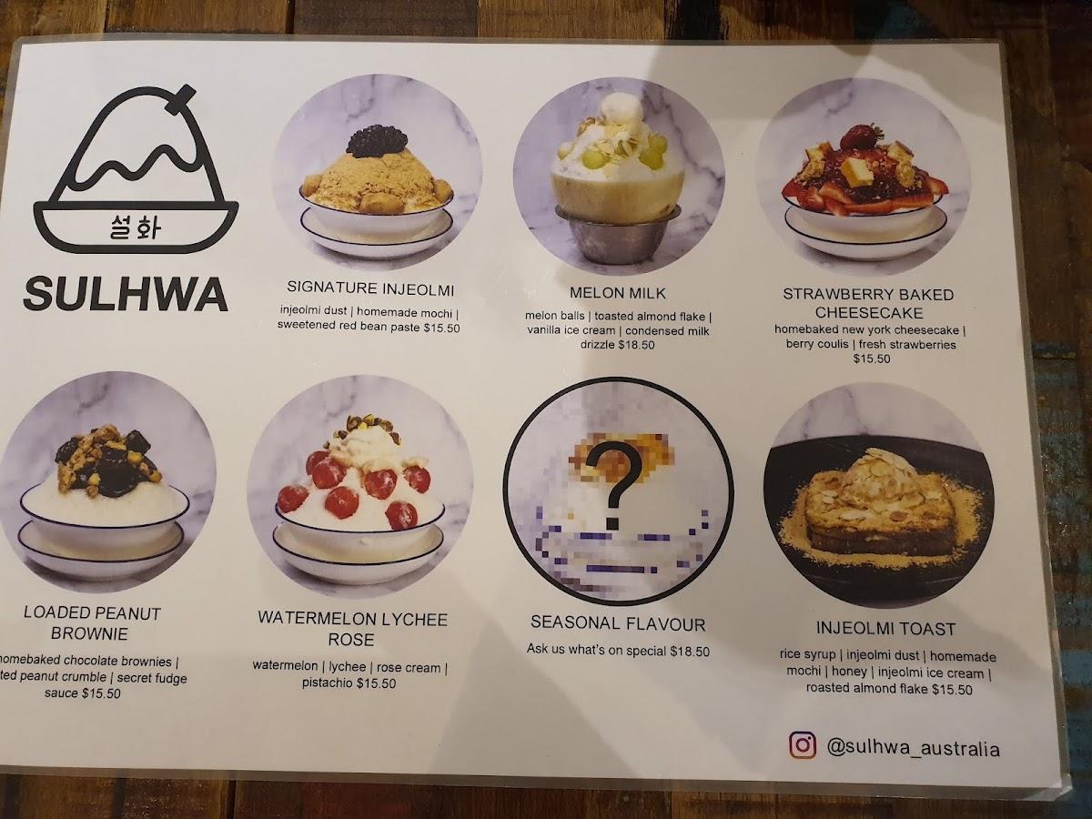 Menu at SULHWA AUSTRALIA desserts, Melbourne