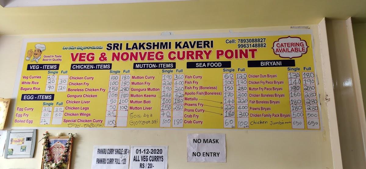 Menu at Kaveri Curry Point, Hyderabad, 16-11-511/D/13
