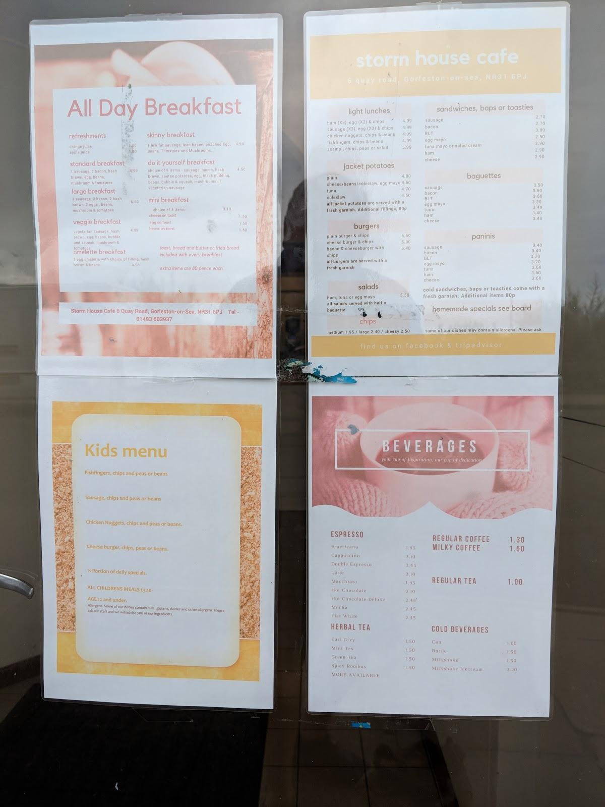 Menu at Storm House Cafe, Great Yarmouth