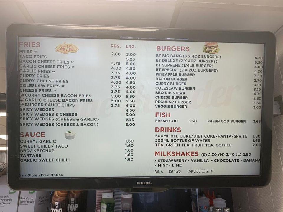 Menu at Blue Thunder Fast Food, Swinford