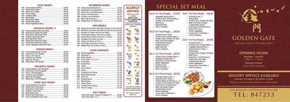 Menu at Golden Gate fast food, Cottingham