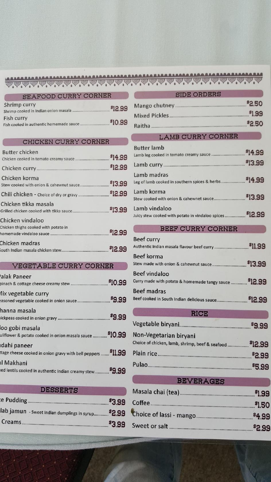 Menu at Himalayan Kitchen restaurant, Quesnel, 240 Reid St