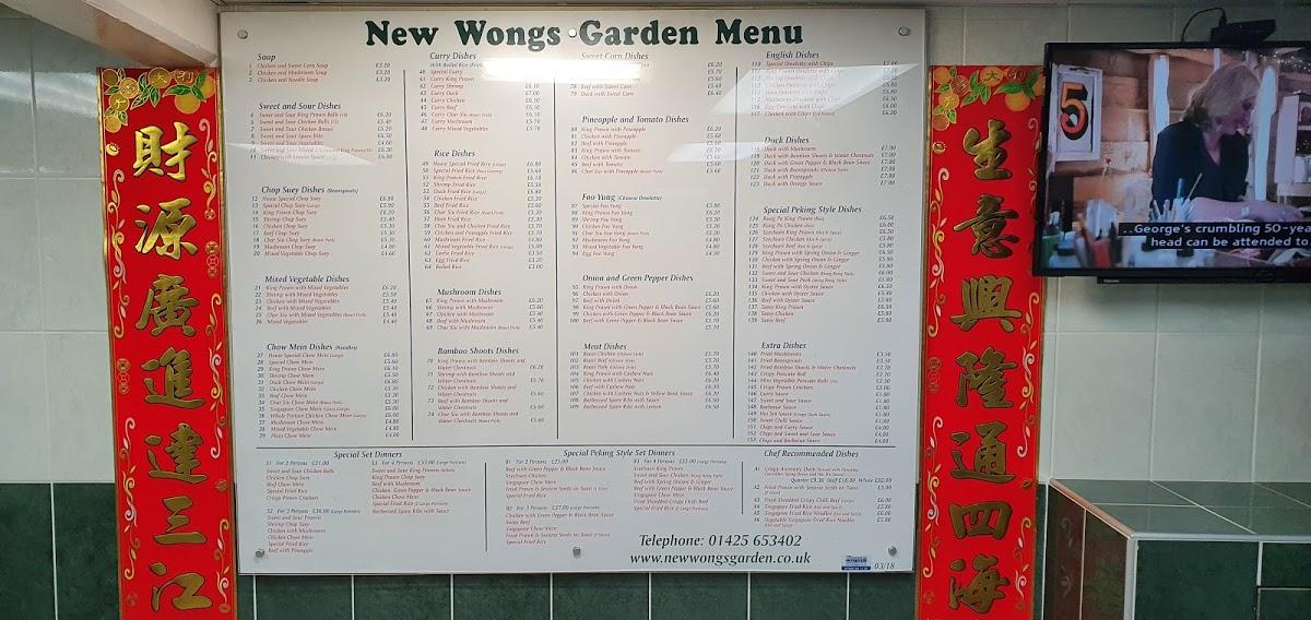 Menu at New Wongs Garden Ltd fast food, Fordingbridge