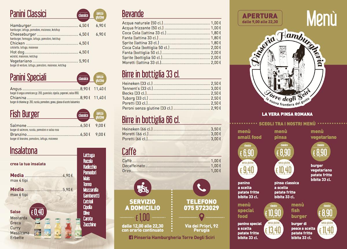 Menu da Pinseria Hamburgheria Torre Degli Sciri Perugia pizzeria, Perugia