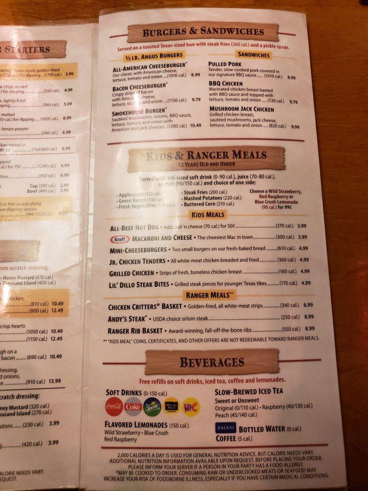 Menu at Texas Roadhouse steakhouse, Suffolk, College Dr
