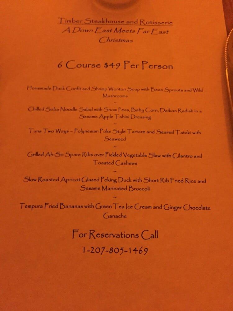 Menu at Timber steakhouse, Portland