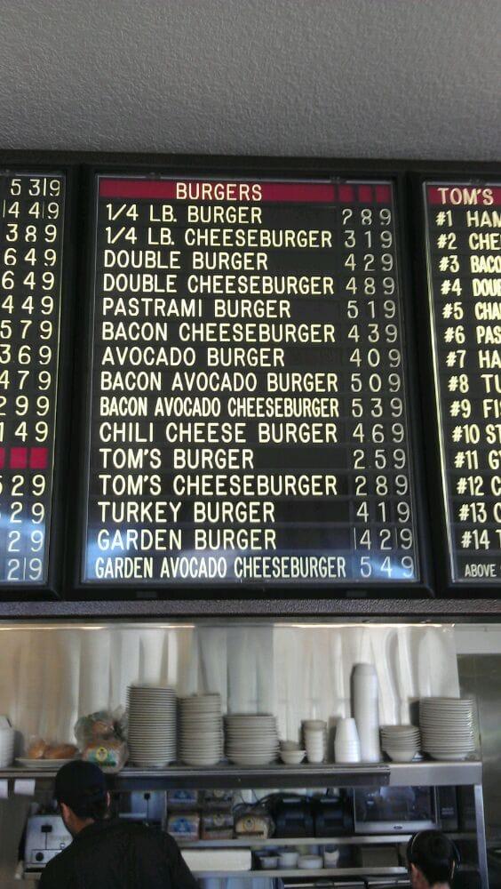 Menu at Tom's Place restaurant, Costa Mesa, 799 W 17th St