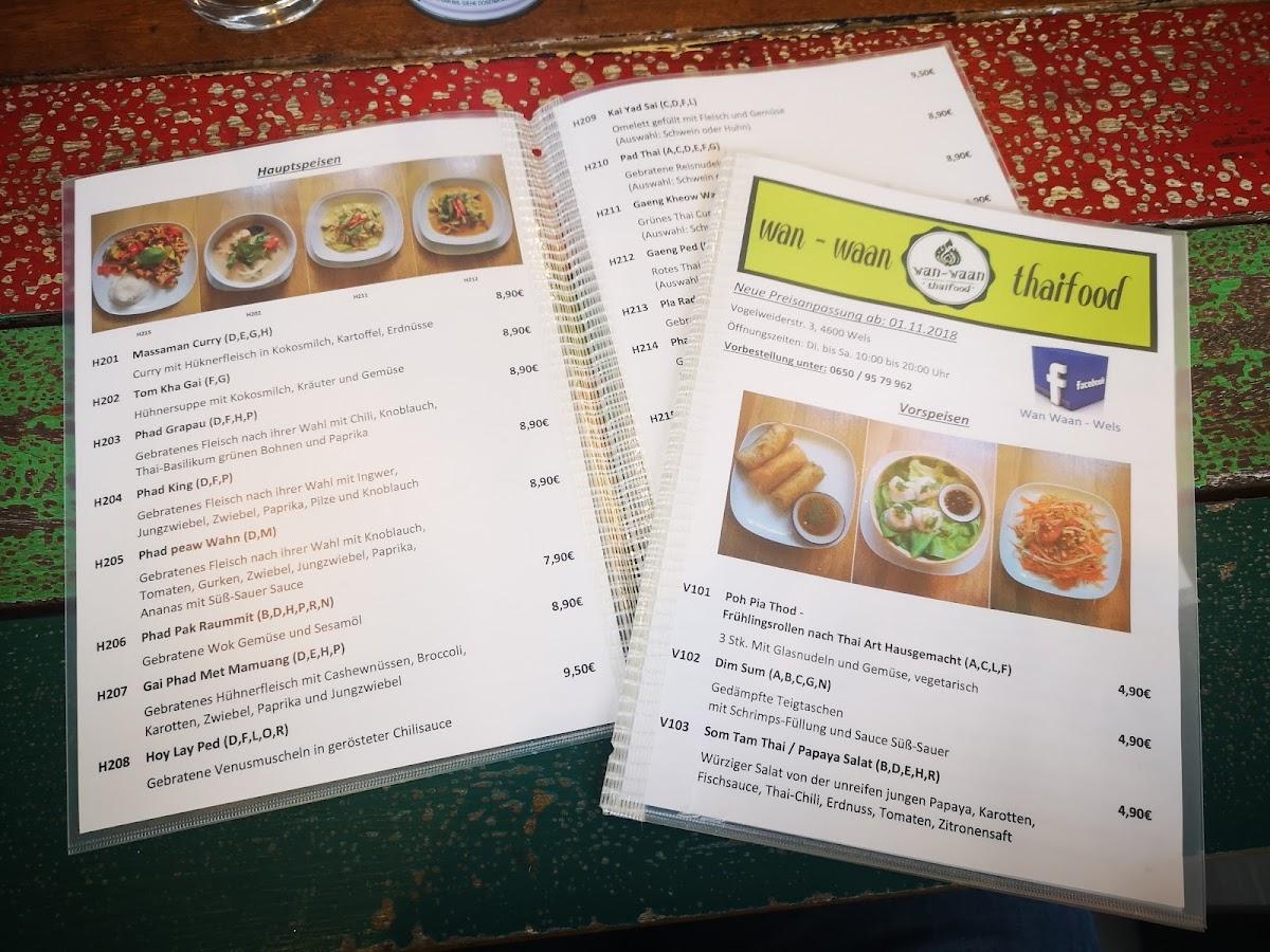 Speisekarte von wan-waan thaifood restaurant, Wels