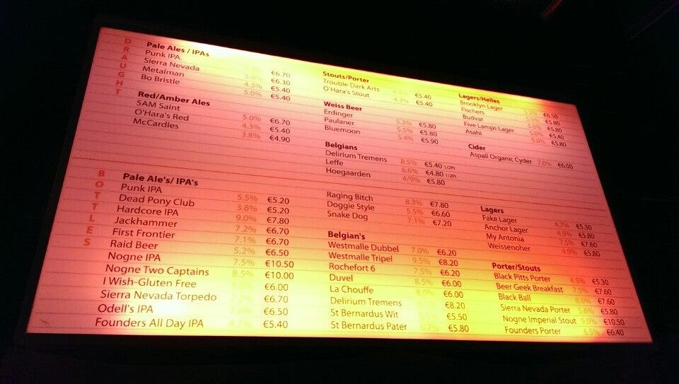 Menu at Blackbird pub & bar, Rathmines