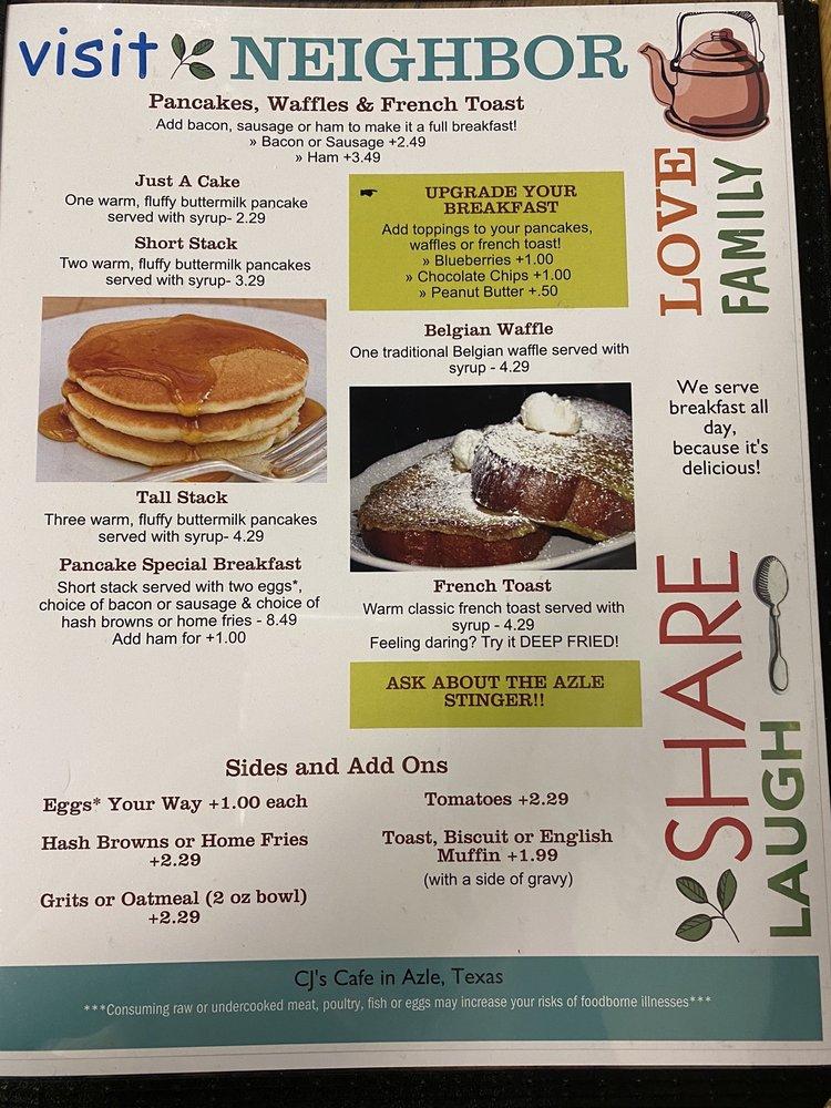 Menu at Cj's Cafe, Azle