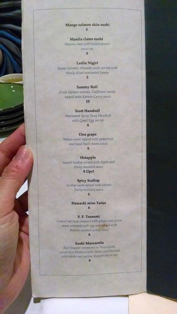 Menu at Kabuto Restaurant, San Francisco
