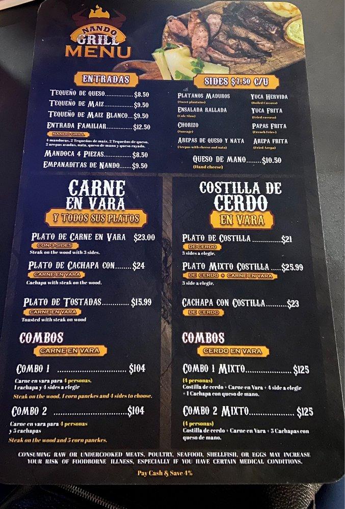 Menu at Nando Grill Carne en Vara BBQ, Miami
