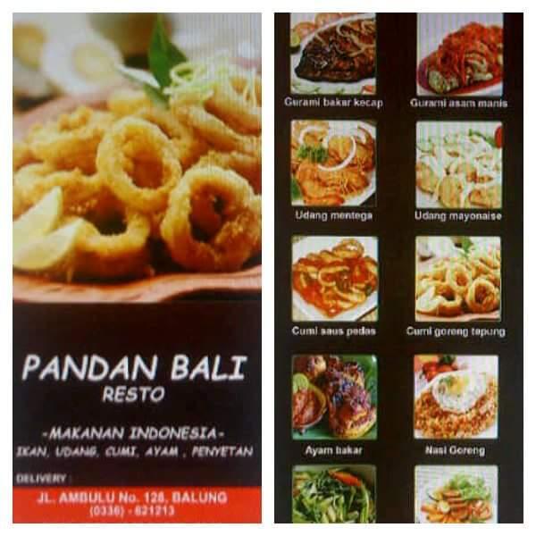 Menu at Pandan Bali Resto restaurant, Jember