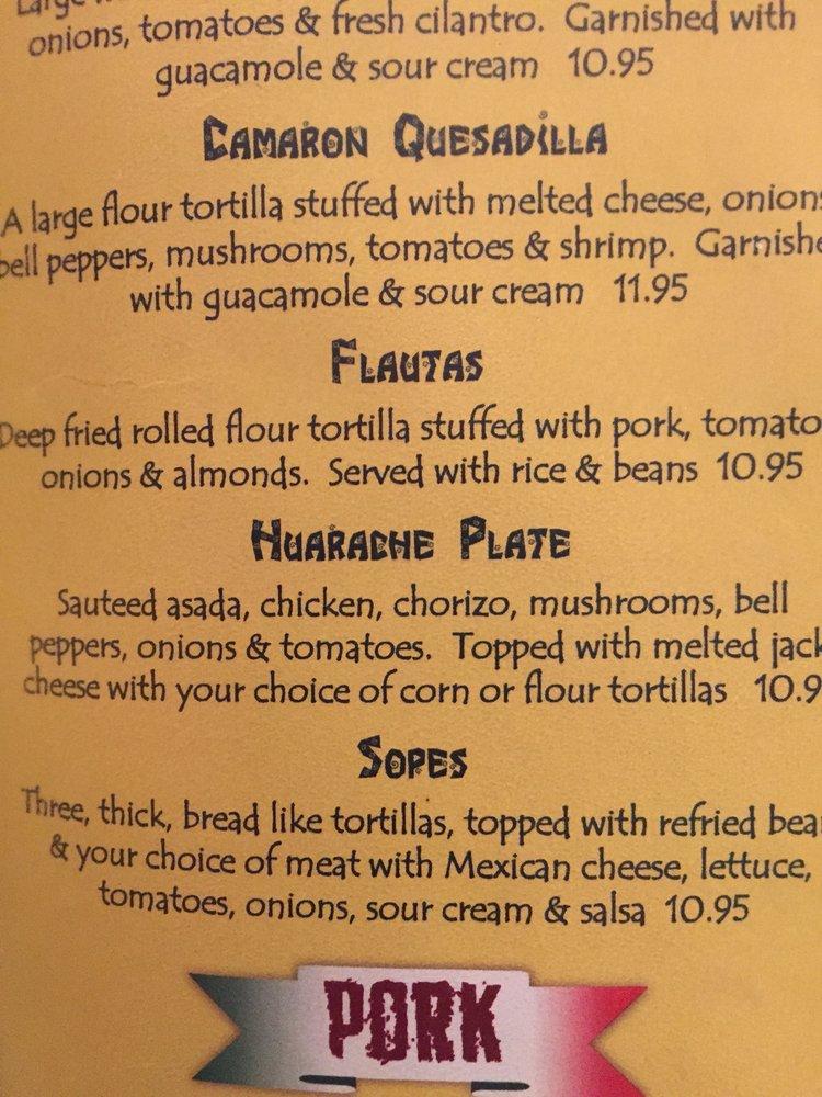 Menu at Rosa's Mexican Restaurant, Florence