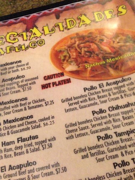 Menu at El Acapulco Authentic Mexican restaurant, Poplar Bluff