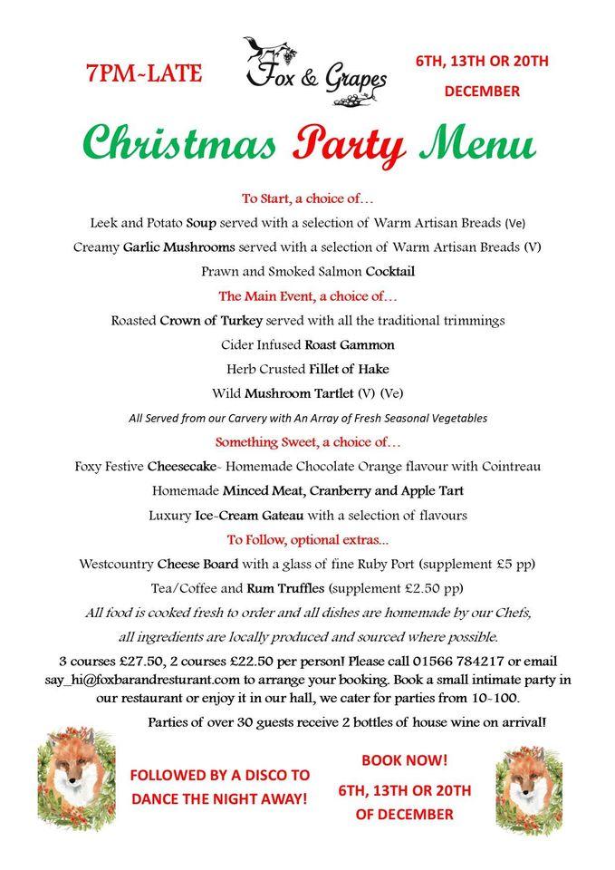 Menu at Fox and Grapes pub & bar, Lifton