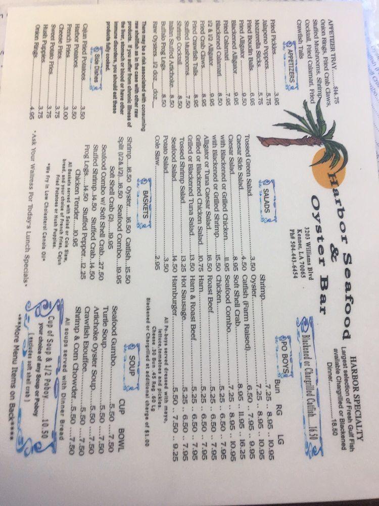 Menu at Harbor Seafood & Oyster Bar, Kenner