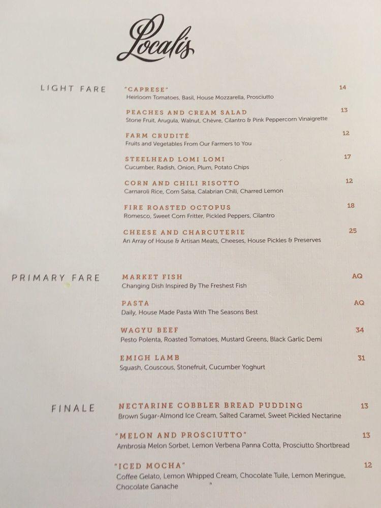 Menu at Localis restaurant, Sacramento